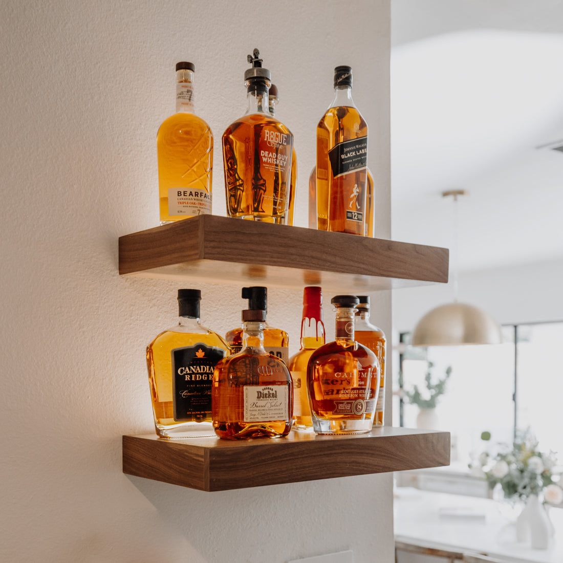 Walnut LED Floating Shelf - Modern