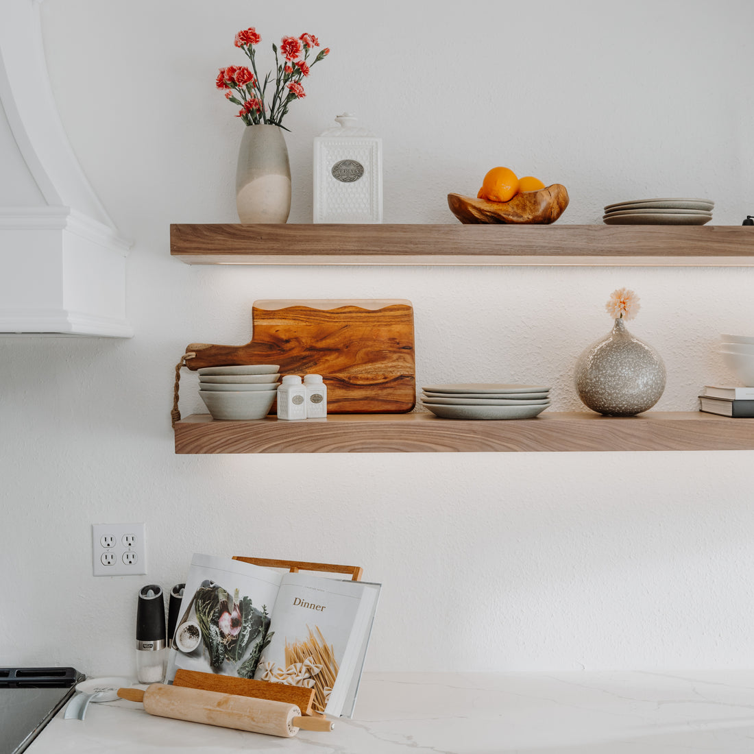 Walnut LED Floating Shelves - Modern & Handmade