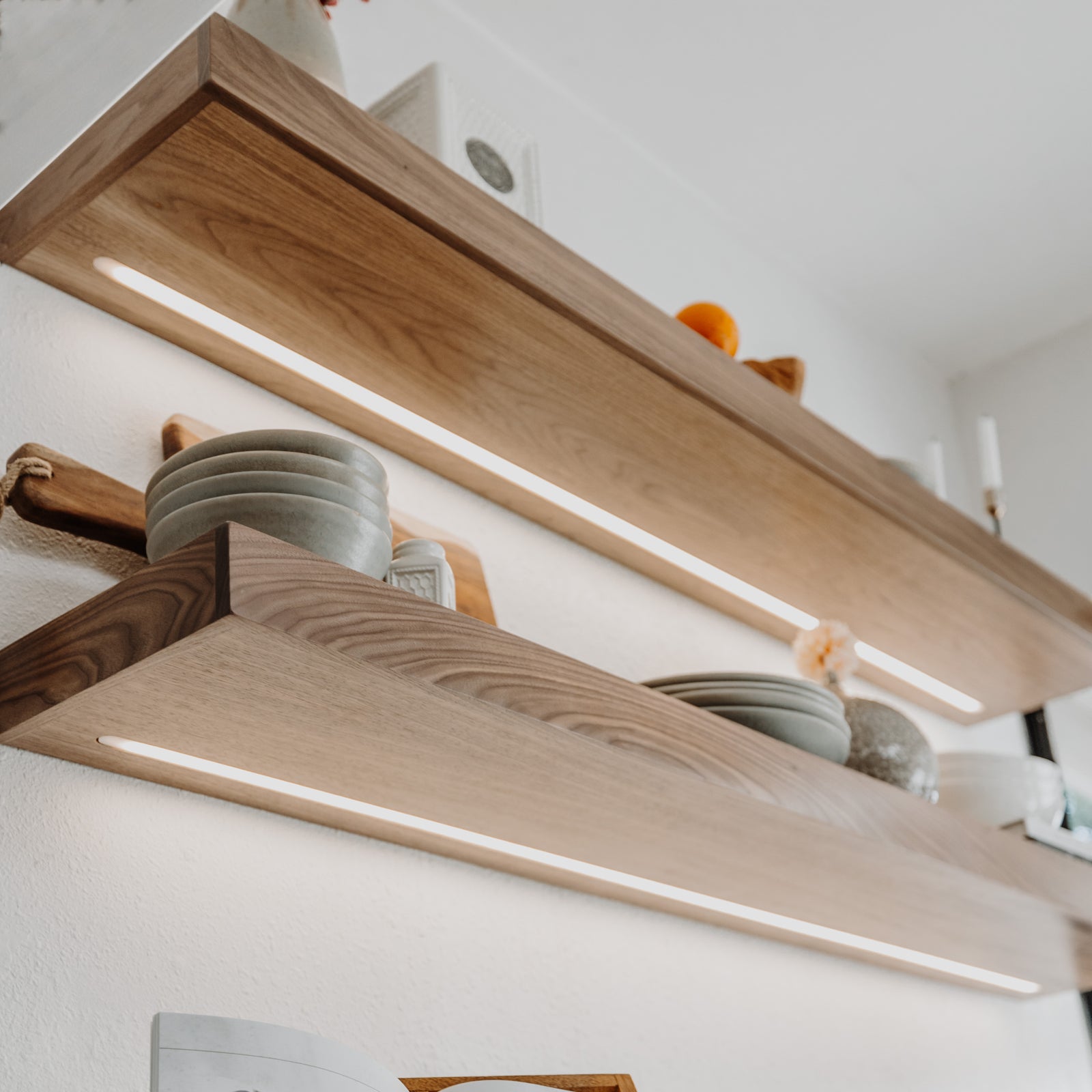 Walnut Led Floating Shelves Modern And Handmade