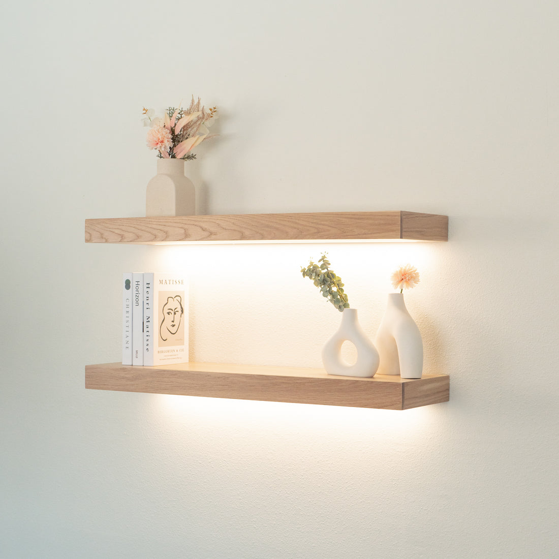 White Oak Floating Shelf - Modern LED Lighting