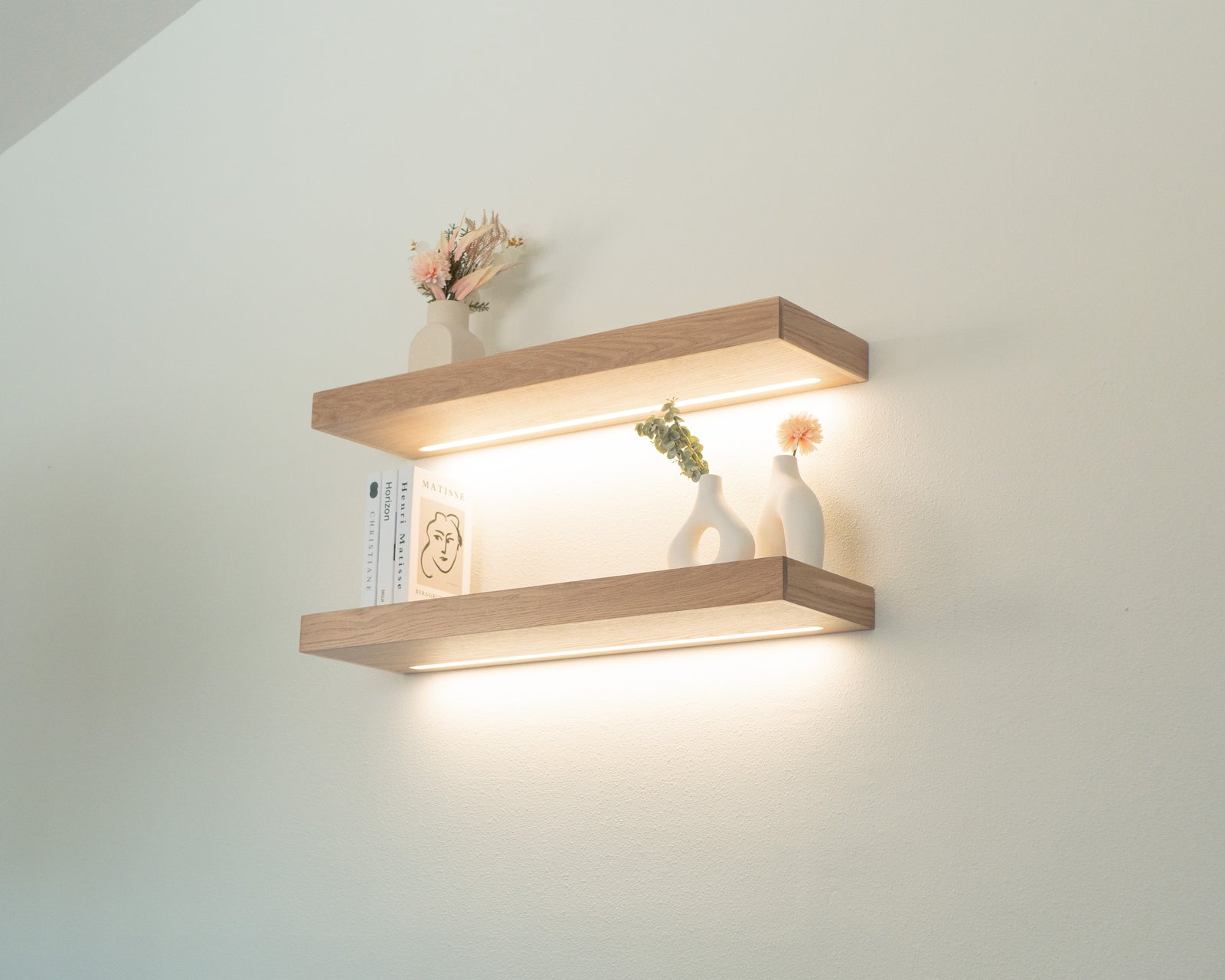 White Oak Floating Shelf - Modern LED Lighting