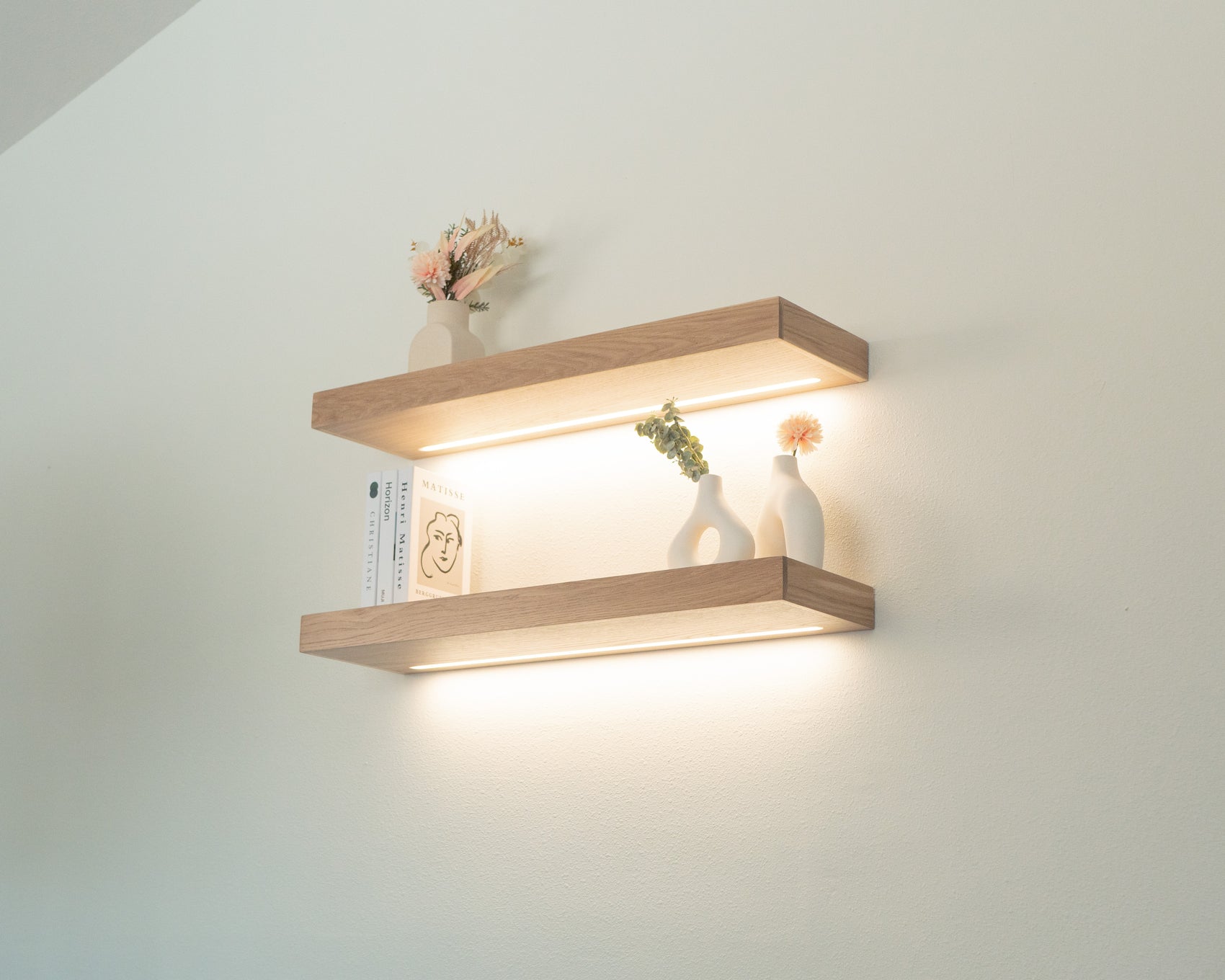 White Oak LED Floating Shelf Modern | Lyons Crafted