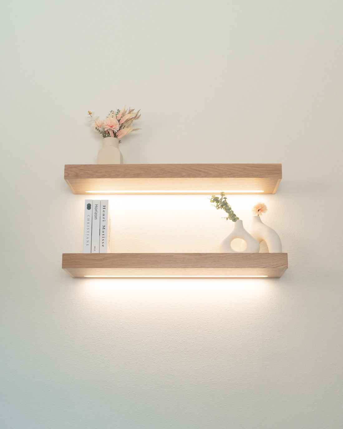 White Oak Floating Shelf - Modern LED Lighting