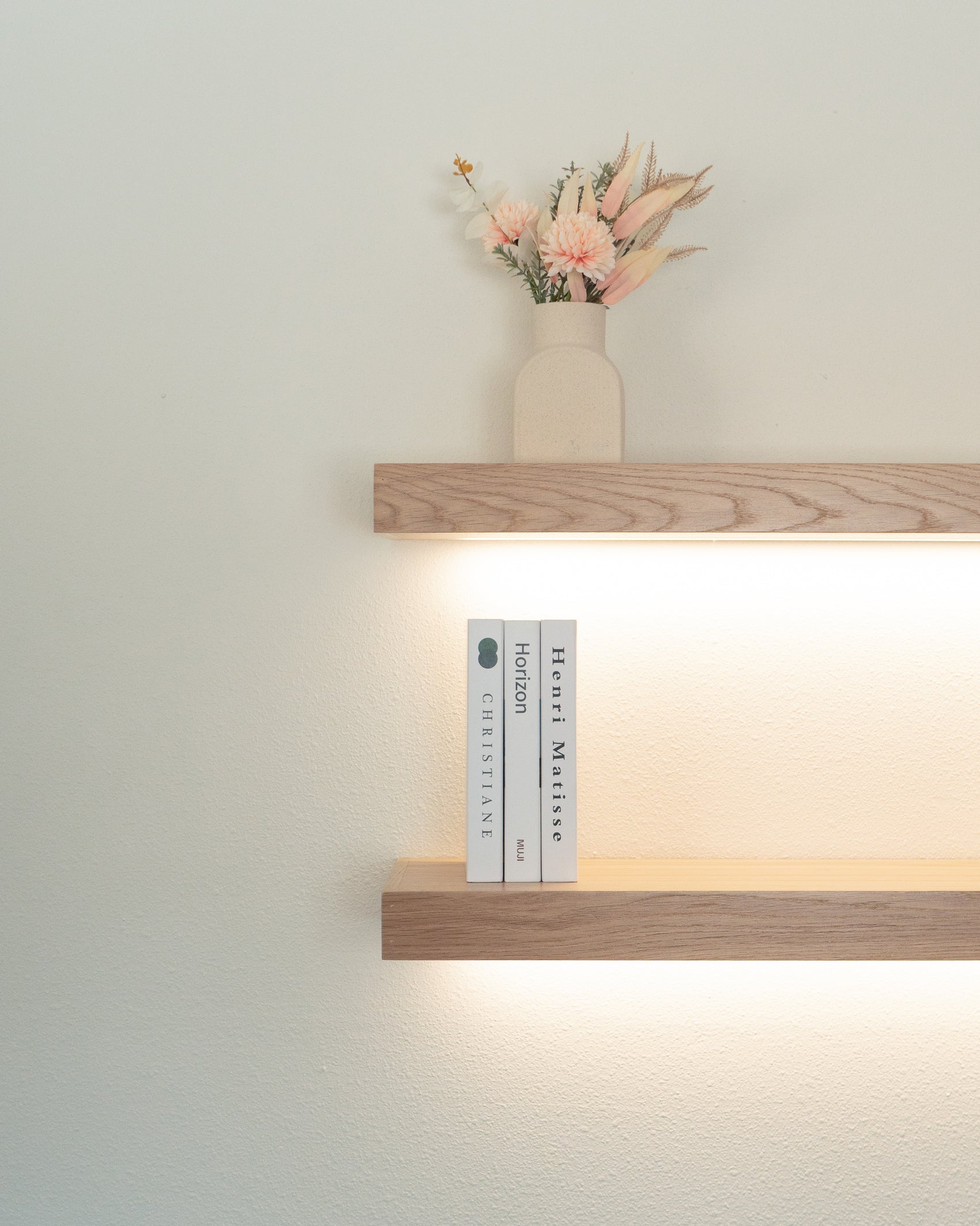 White Oak Floating Shelf - Modern LED Lighting