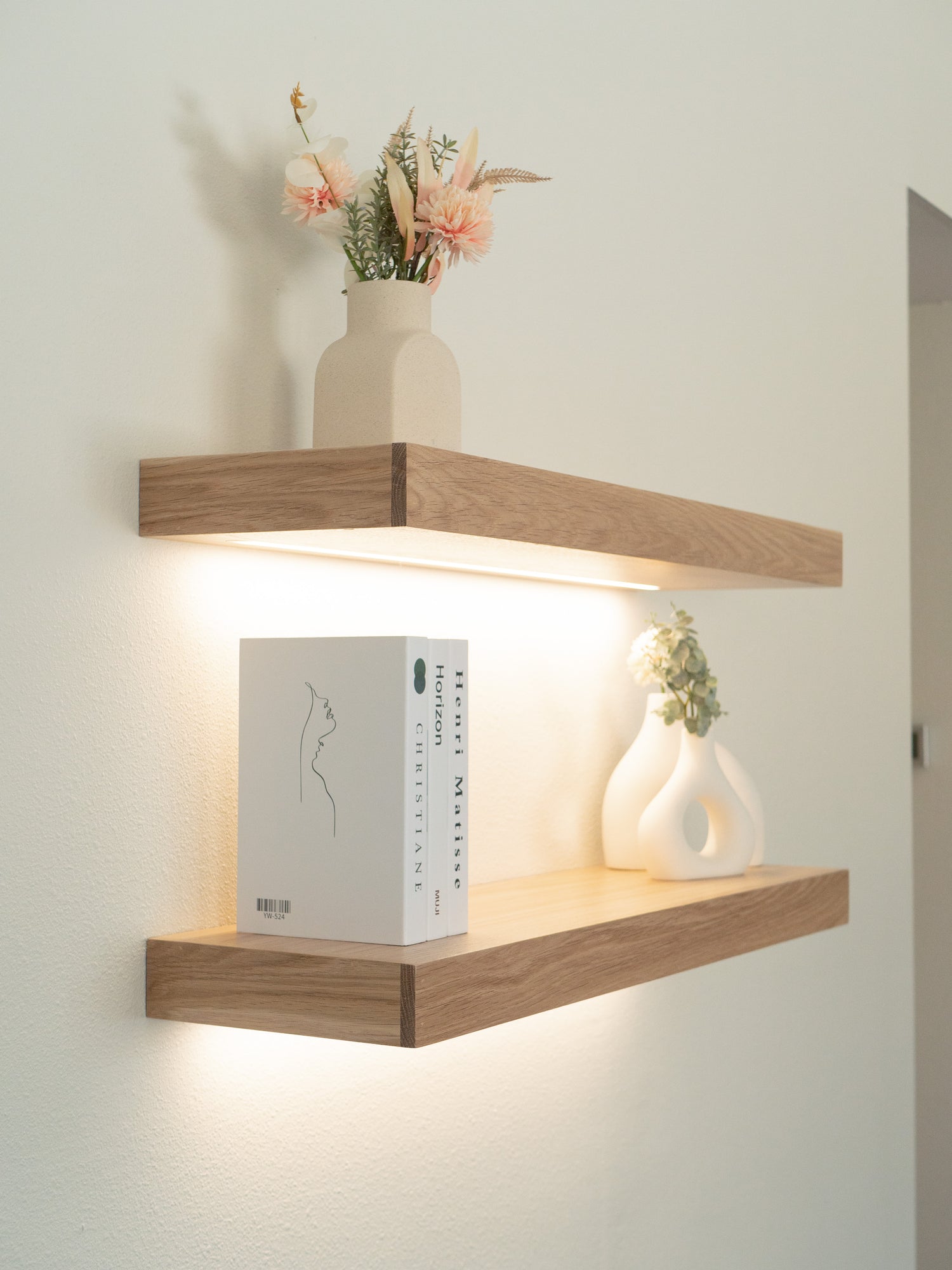 White Oak Floating Shelf - Modern LED Lighting